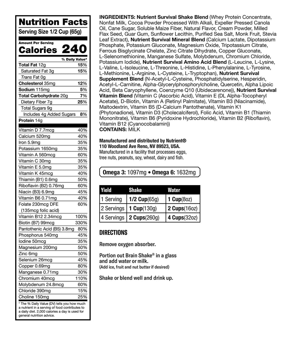 Brain Shake® Chocolate - Singles 5-Pack – Nutrient Survival