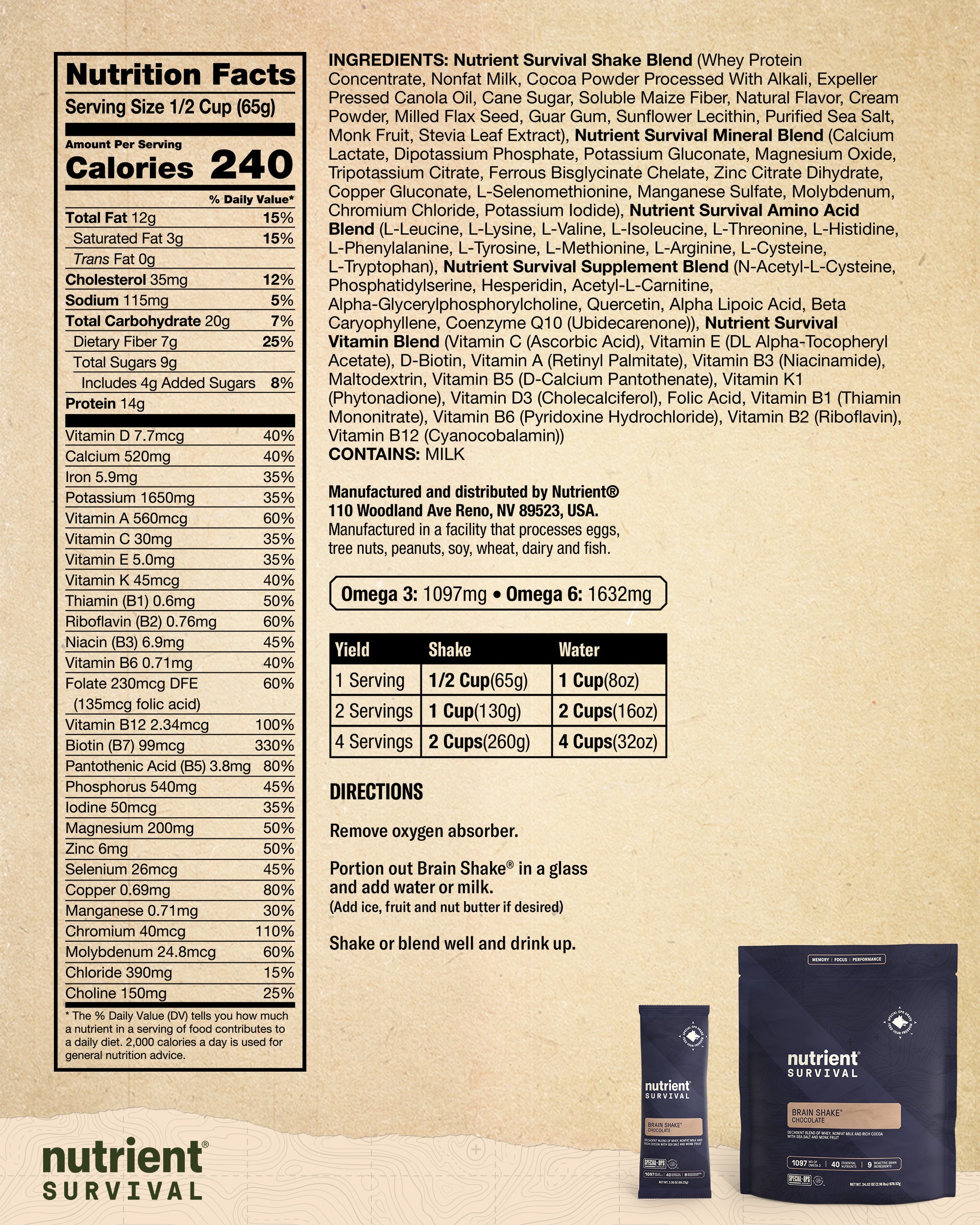 Brain Shake® Chocolate - Singles 5-Pack – Nutrient Survival